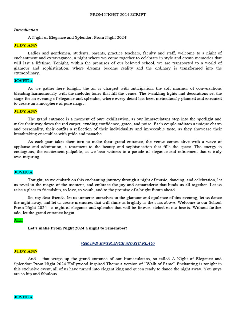 Prom Night 2024 Script | PDF | Prom