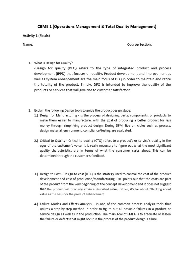 CBME 1 (Operations Management & Total Quality Management) | PDF ...