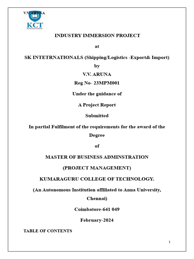 Iip Final Report Aruna SK Internationals | PDF | Logistics | Cargo