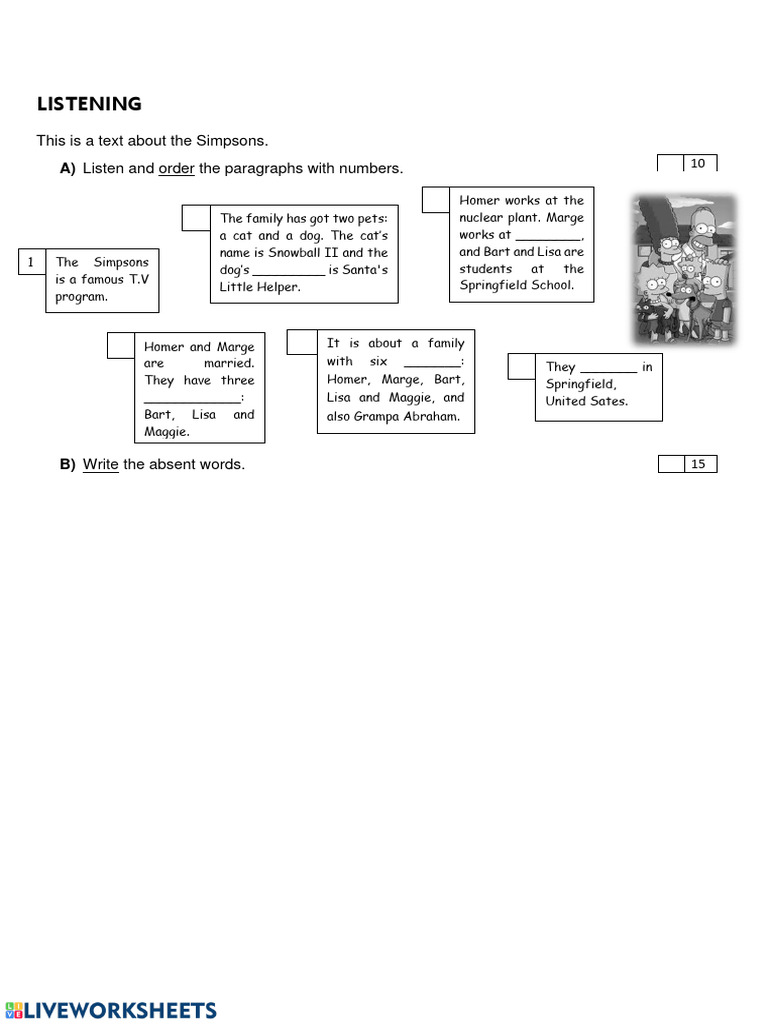 Simpsons Listening Activity Worksheet | PDF