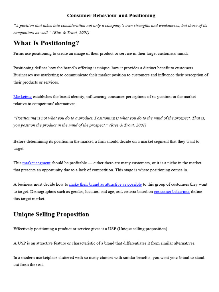 Consumer Behaviour and Positioning | PDF | Brand | Marketing