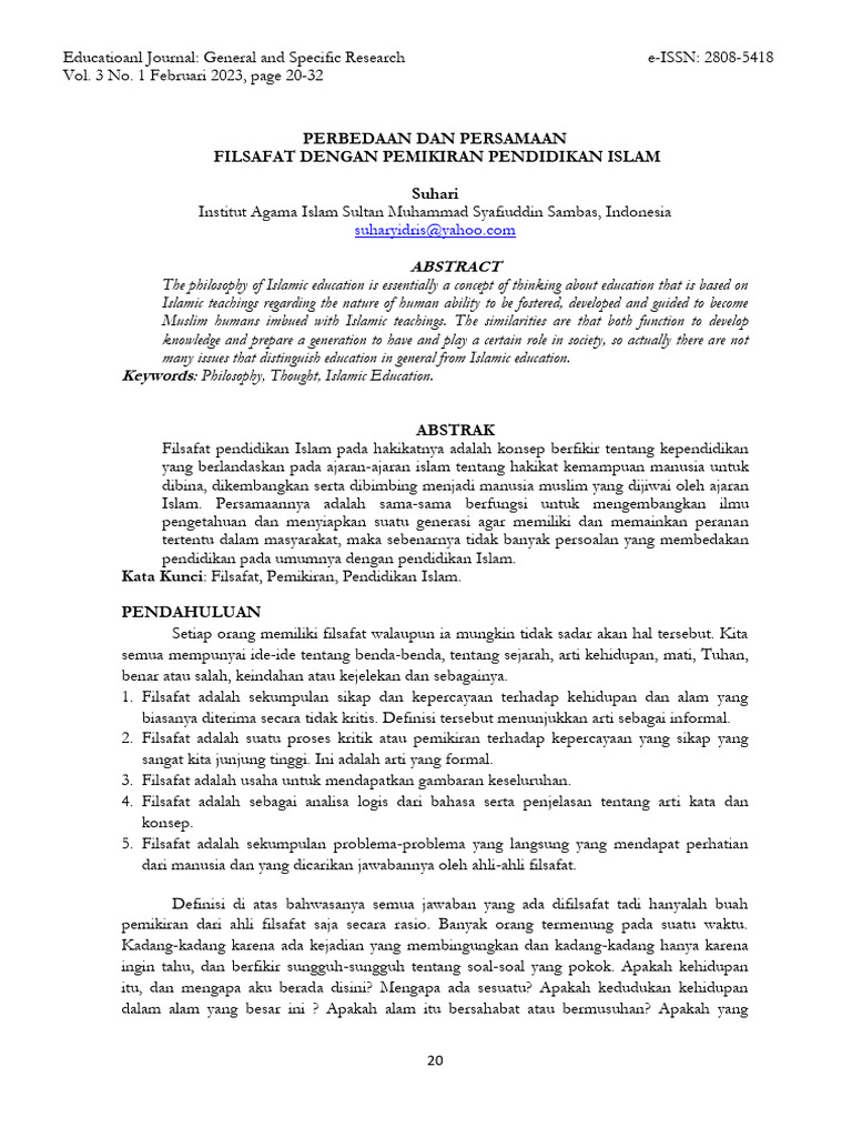 Filsafat Dan Pemikiran Pendidikan Islam | PDF