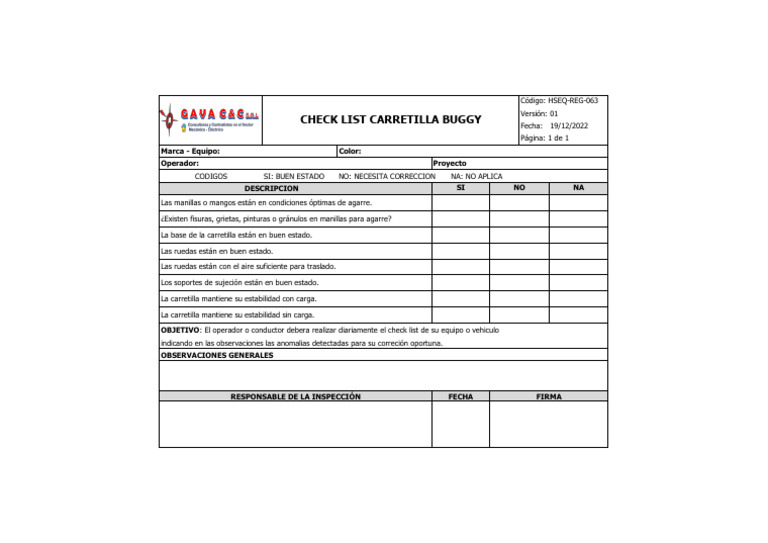 Check List Carretilla Buggy | PDF