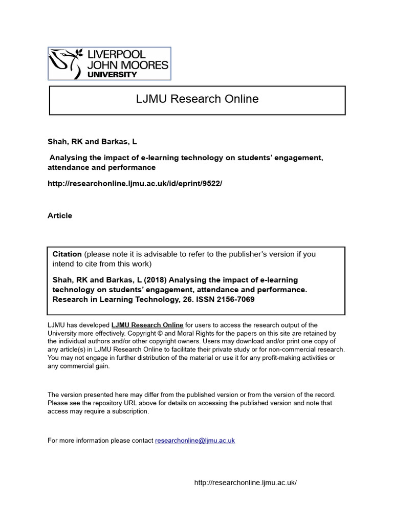 Research In Learning Technology Pdf Educational Technology