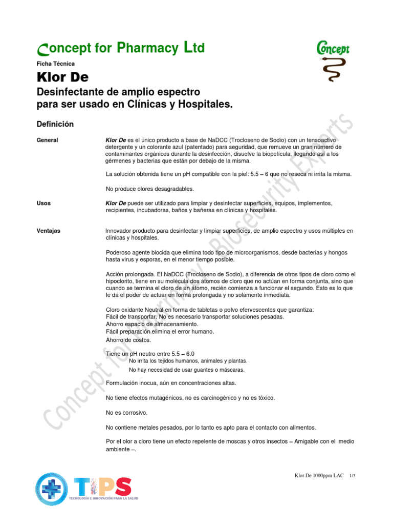 Desinfectante Klor De para Clínicas y Hospitales | PDF | Cloro | Agua