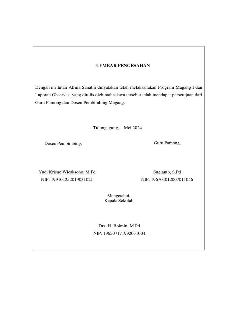 Lembar Pengesahan magang | PDF