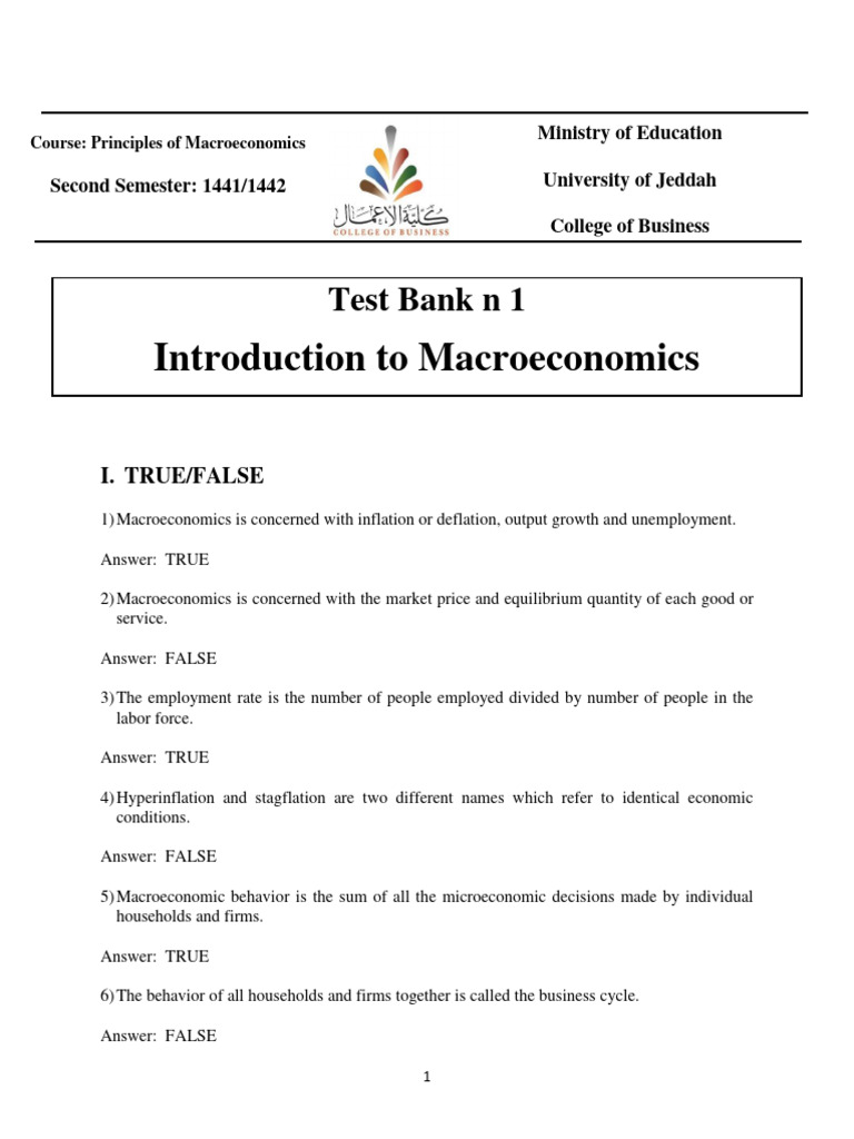 Macroeconomics Test Bank | PDF | Recession | Fiscal Policy