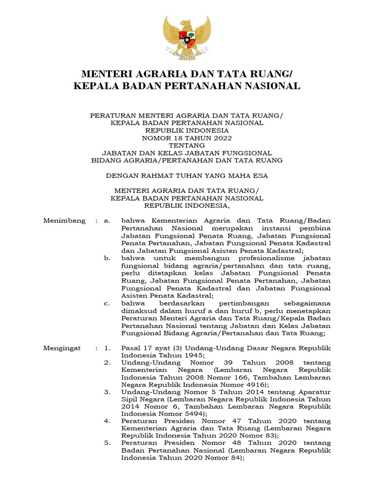 Permen ATR KBPN Nomor 18 Tahun 2022 | PDF