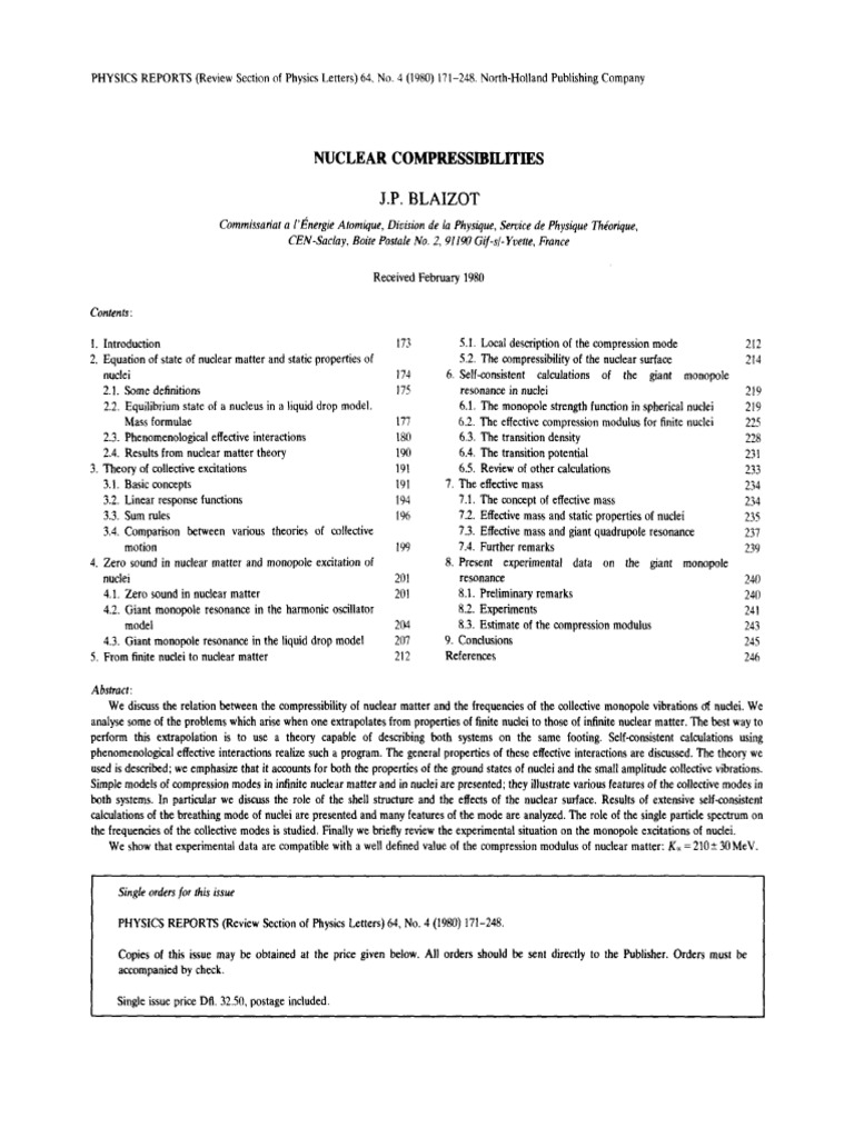 Nuclear Compressibilities Explained | PDF | Atomic Nucleus | Force