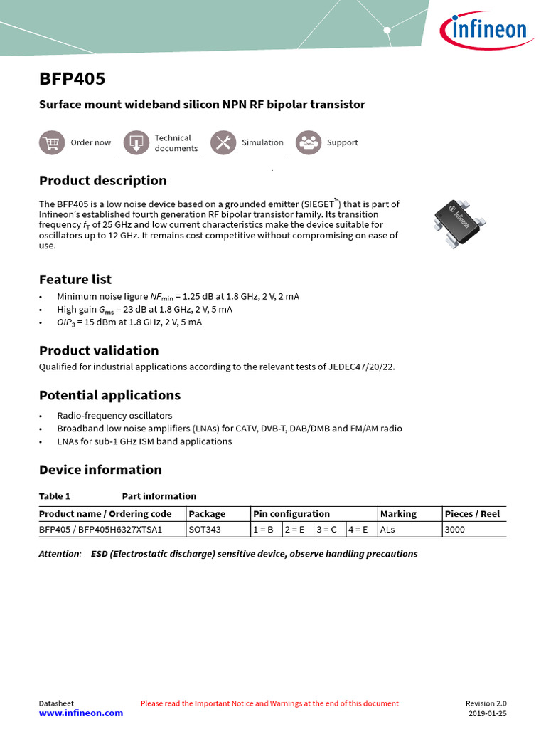 Infineon BFP405 DS v02 - 00 EN | PDF | Bipolar Junction Transistor | Transistor
