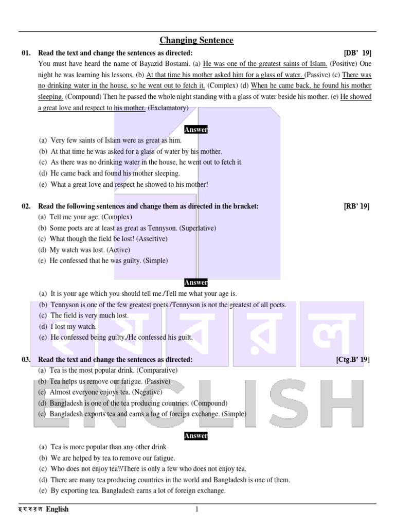 HSC English 2nd Paper Sentence Transformations | PDF | Autism Spectrum ...
