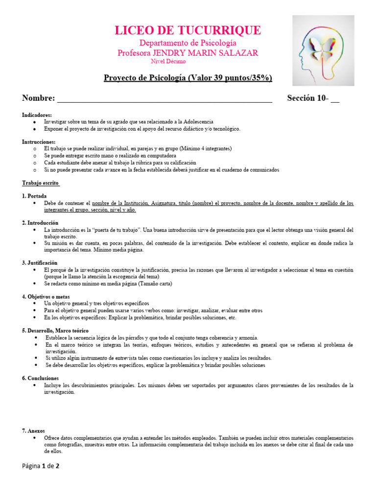 Proyecto Psicologia Decimo #1 | PDF | Cognición