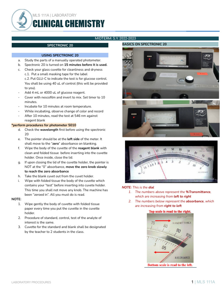 MLS 111a Midterm Lab Procedures | PDF | Absorbance | Metrology