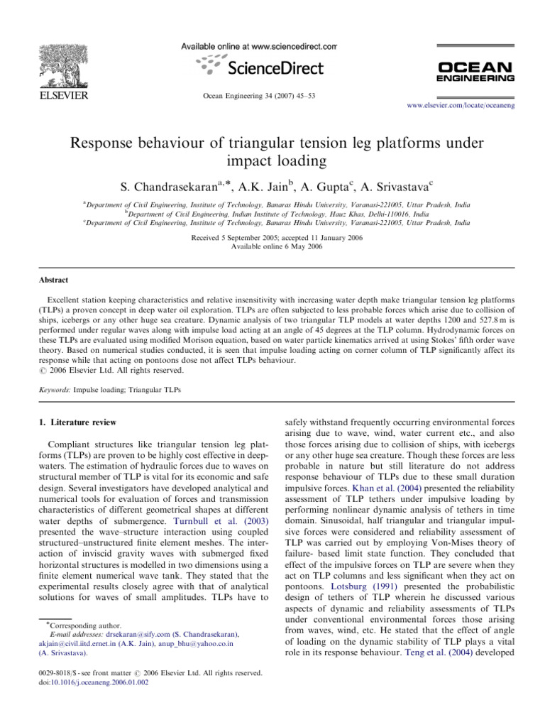 Response Behaviour of Triangular Tension Leg Platforms Under Impact ...