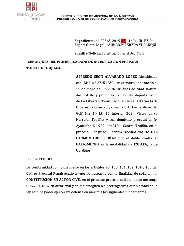 Modelo de Escrito Actor Civil LP 1 | PDF | Justicia | Crimen y violencia