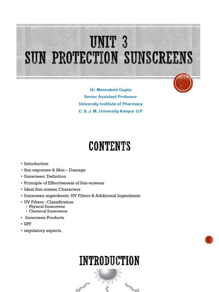 UNIT III Sun Protection | PDF | Sunscreen | Ultraviolet