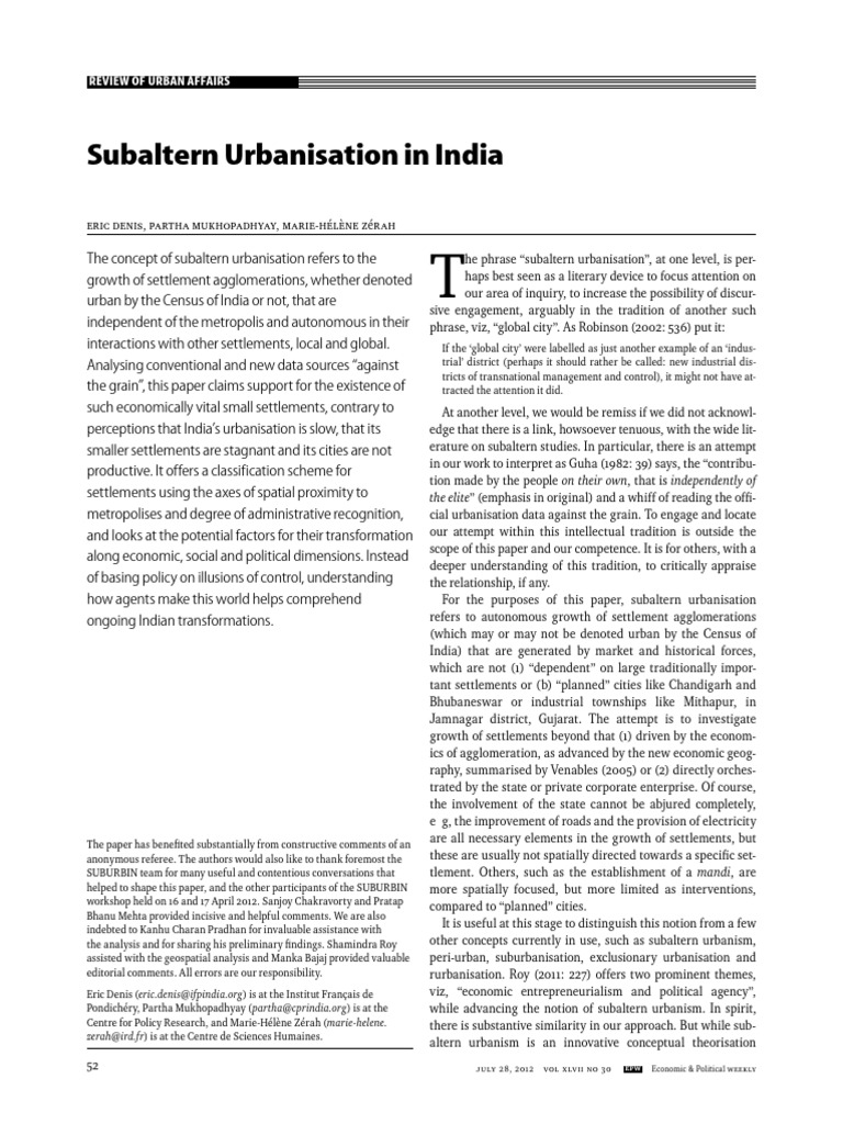 Subaltern Urbanisation in India | PDF | Urbanization | Urban Area