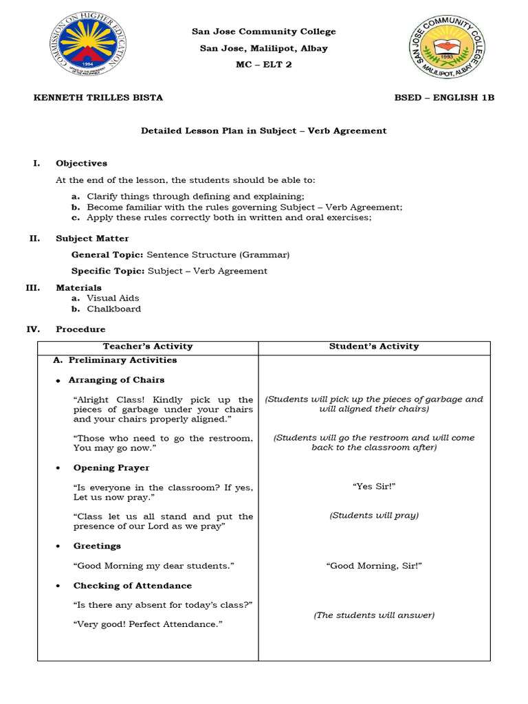 Subject Verb Agreement Lesson Plan | PDF | Plural | Subject (Grammar)