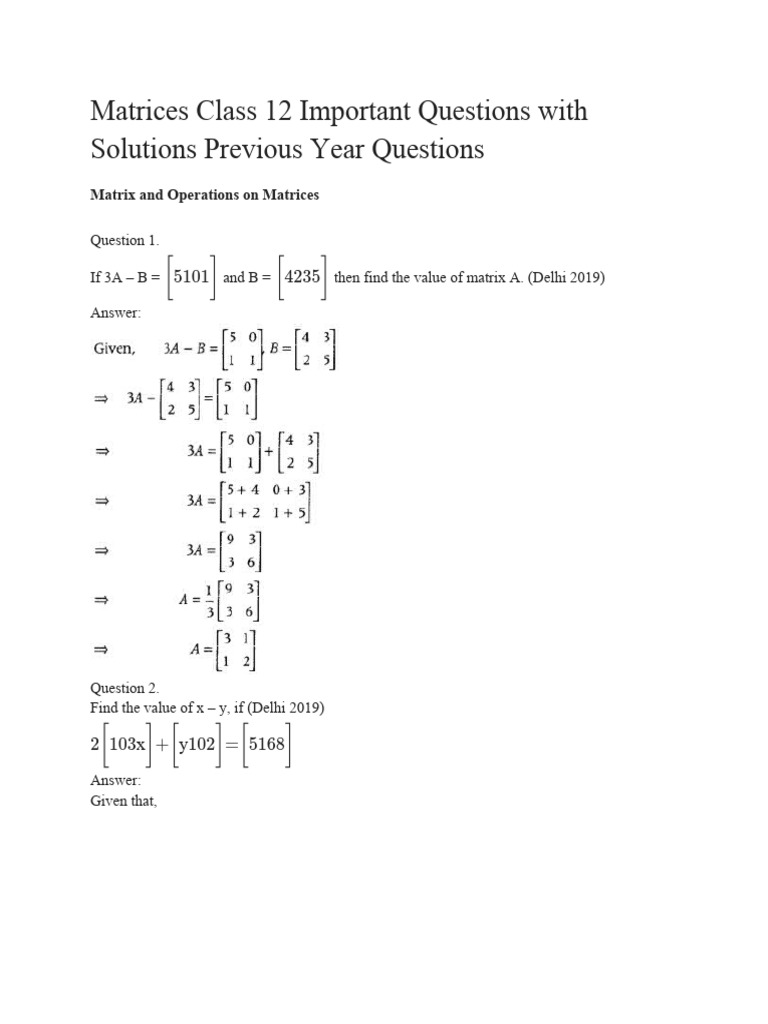 Matrices Pyq 1 | PDF | Matrix (Mathematics) | Mathematical Physics