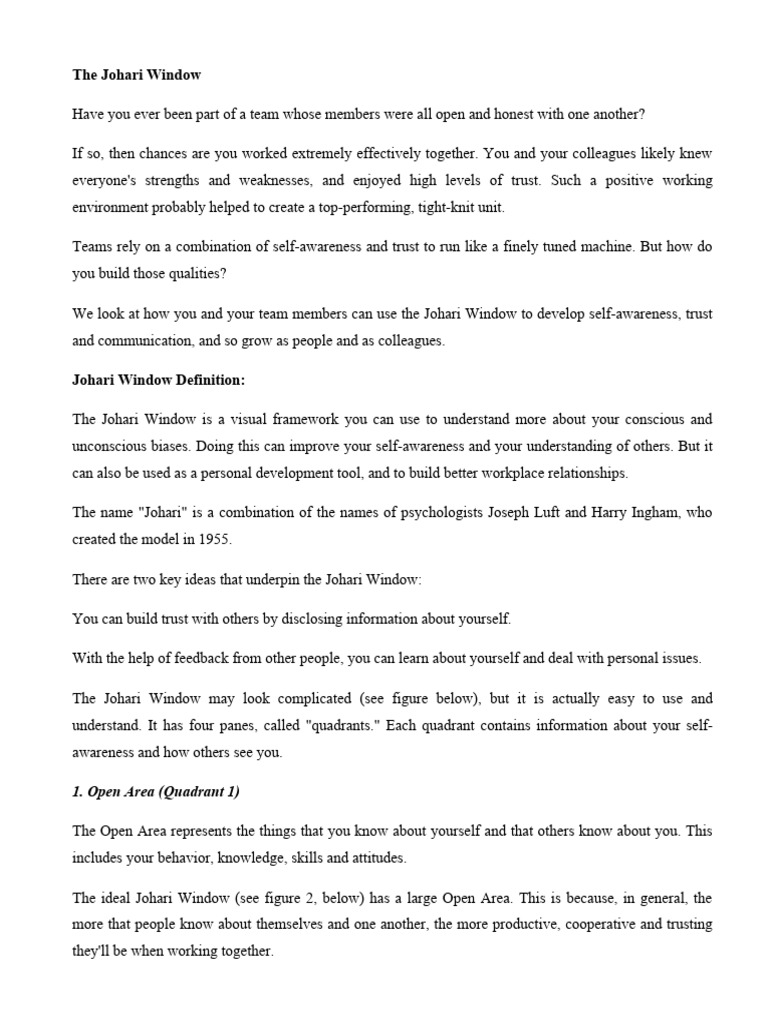Johari Window | PDF | Feeling | Self Awareness