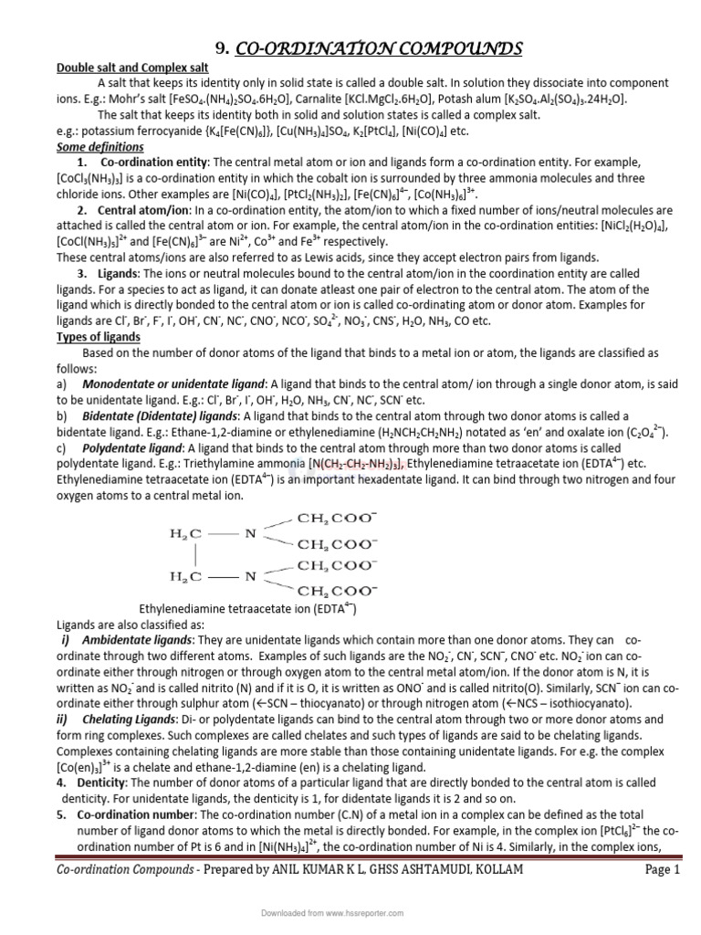 Coordination Compounds Notes | PDF | Coordination Complex | Ligand