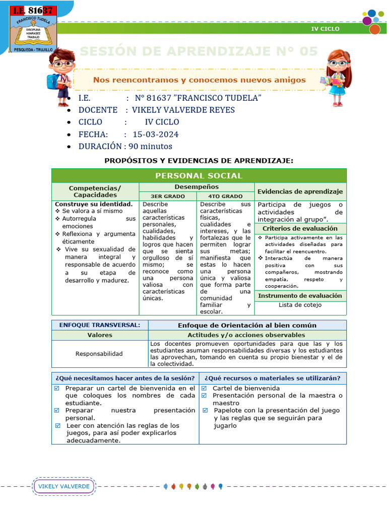 9.- Sesiones de aprendizaje 2024 (1) | PDF | Evaluación | Aprendizaje