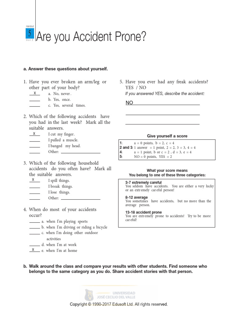 02 Intermediate II Handout 5 Unit 2 Accidents Are You Accident Prone | PDF