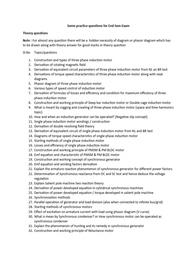 Asm - Practice Questions | PDF | Electric Motor | Electromagnetic Induction