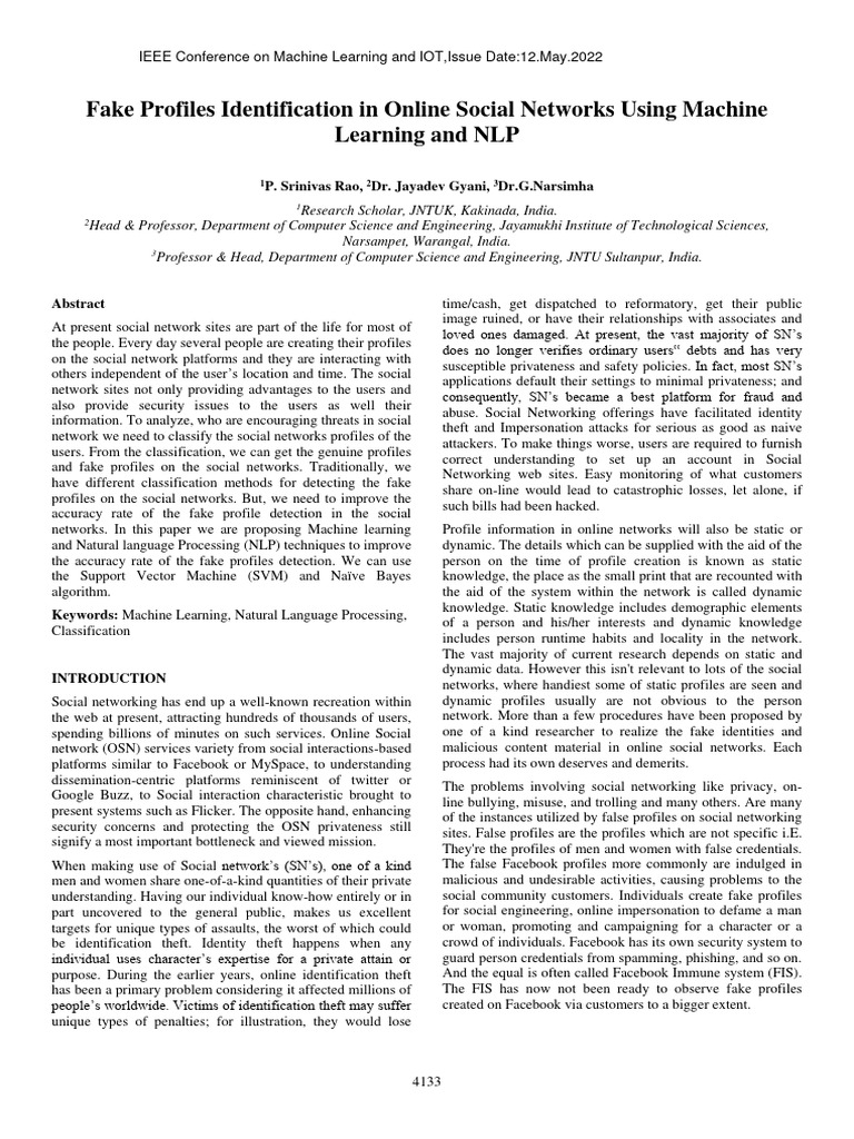 Fake Profile Identification in Social Network Using Machine Learning ...