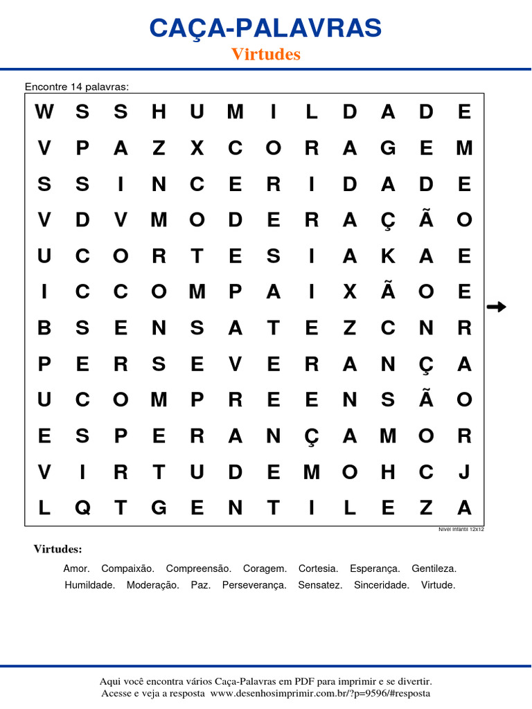 Caca-Palavras-Virtudes - Kaio Max | PDF