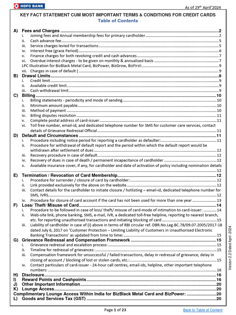 Credit Card Terms & Conditions Guide | PDF | Credit Card | Personal Finance