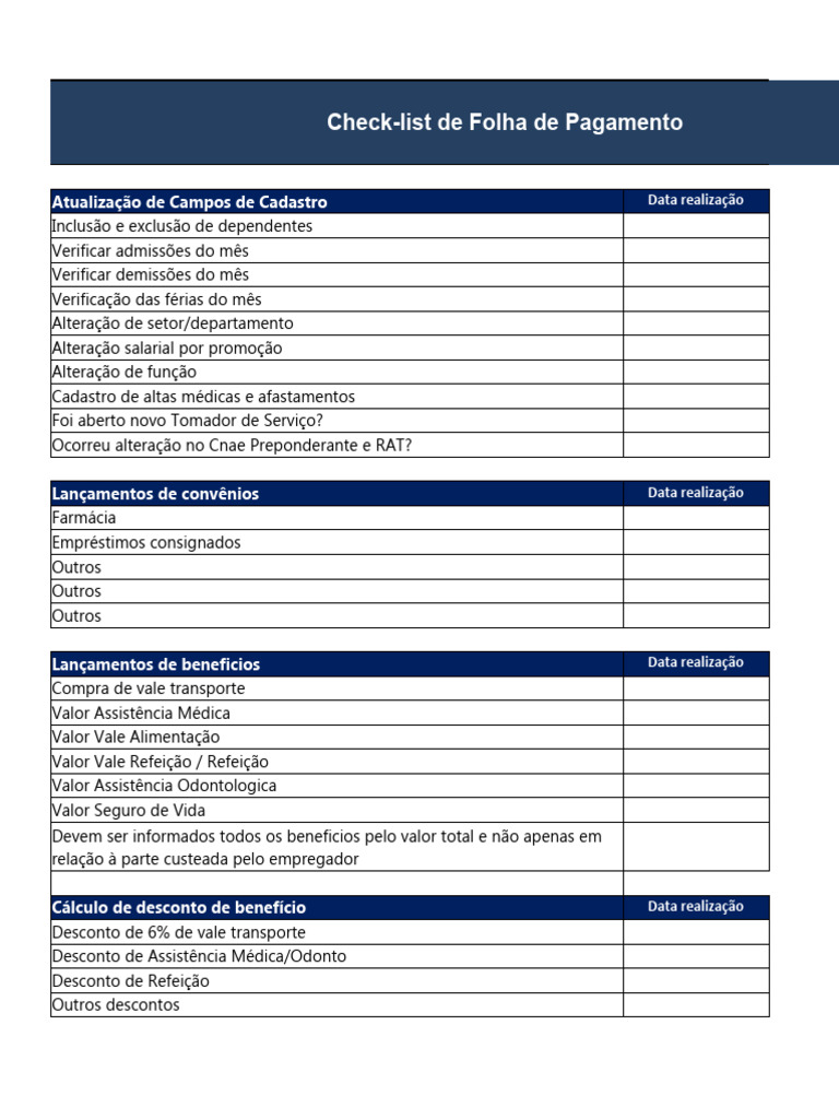 Check List Folha de Pagamento | PDF | Férias trabalhistas | Hora extra