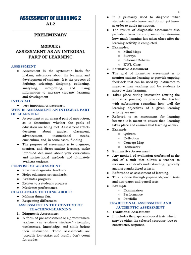 Importance of Assessment in Learning | PDF | Educational Assessment ...
