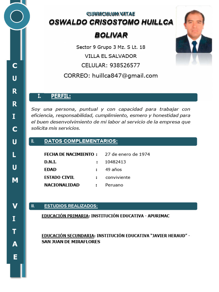 CV_OSWALDO HUILLCA | PDF | Documento de identidad | Gobierno
