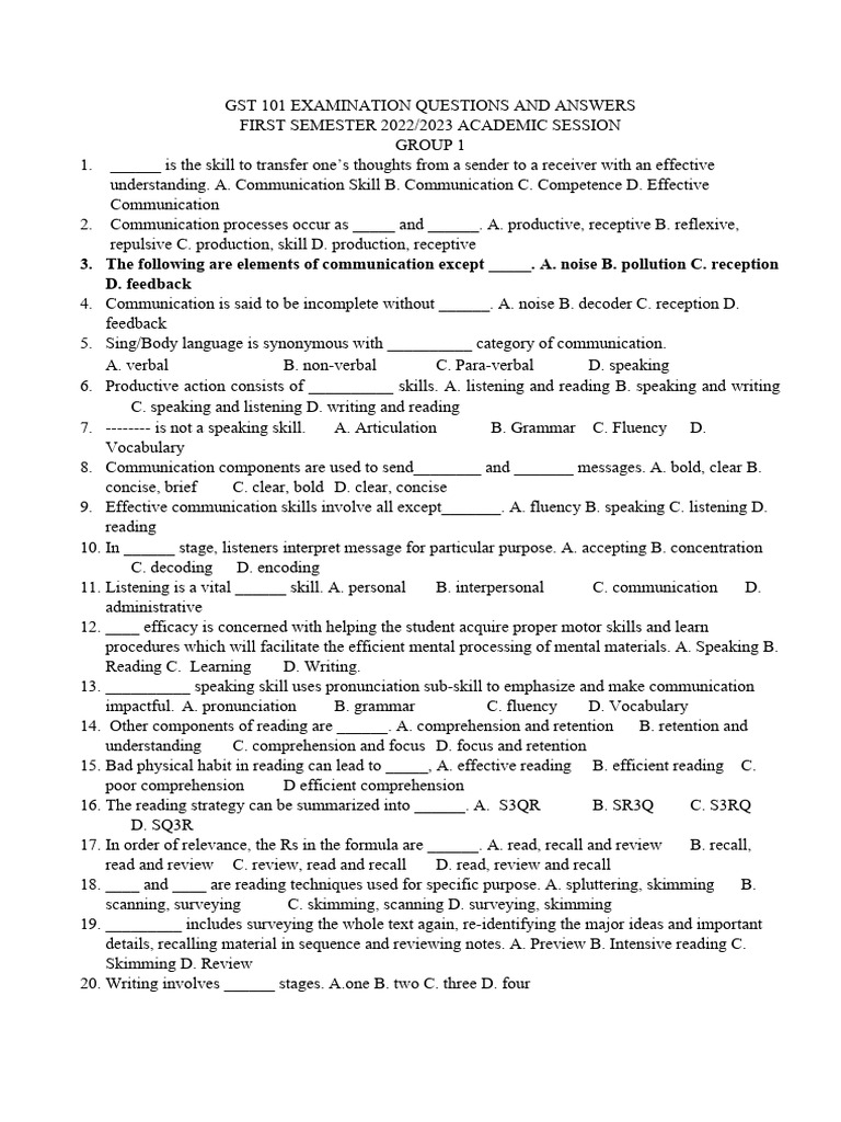 GST 101 Questions 22-23 | PDF | Communication | Reading Comprehension