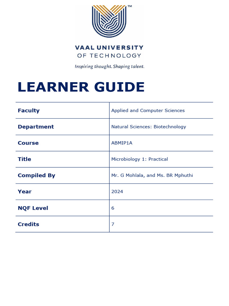 Microbiology 1 Practical Learner Guide (ABMIP1A) - 16.02.2024 - Moderated - Final Final | PDF ...