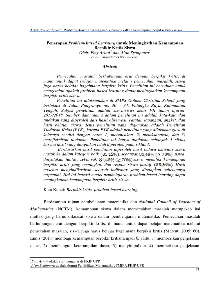 Penerapan Problem-Based Learning Untuk Meningkatkan Kemampuan Berpikir Kritis Siswa | PDF ...