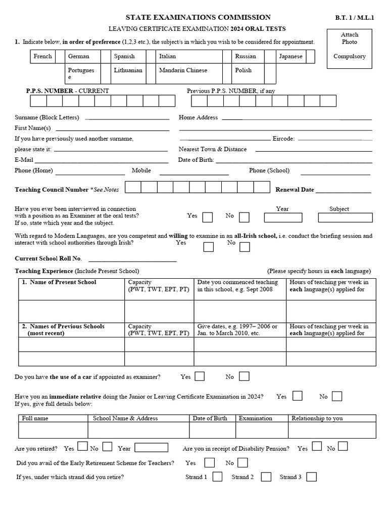 Leaving Certificate 2024 Oral Examiner Application | PDF | Academic Degree