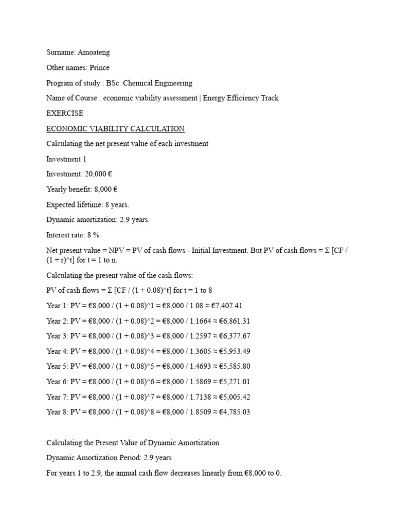 Economic Viability Calculation Assignment | PDF | Net Present Value ... Economic Viability Calculation Assignment | PDF | Net Present Value ...