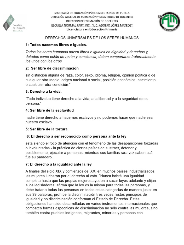Derechos Universales en Educación Primaria | PDF | Derecho a un juicio ...