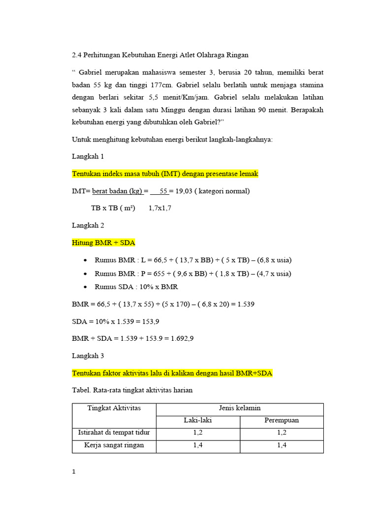 Perhitungan Energi Atlet | PDF