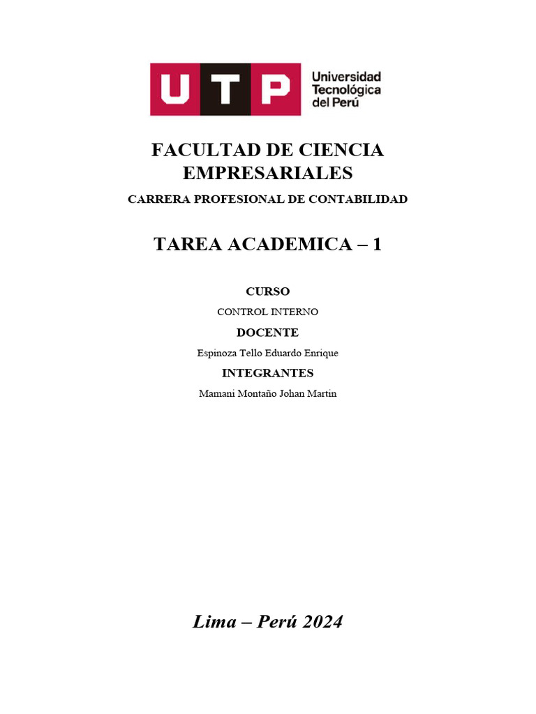 Tarea Academica N°1 - Control Interno | PDF | Business | Análisis FODA