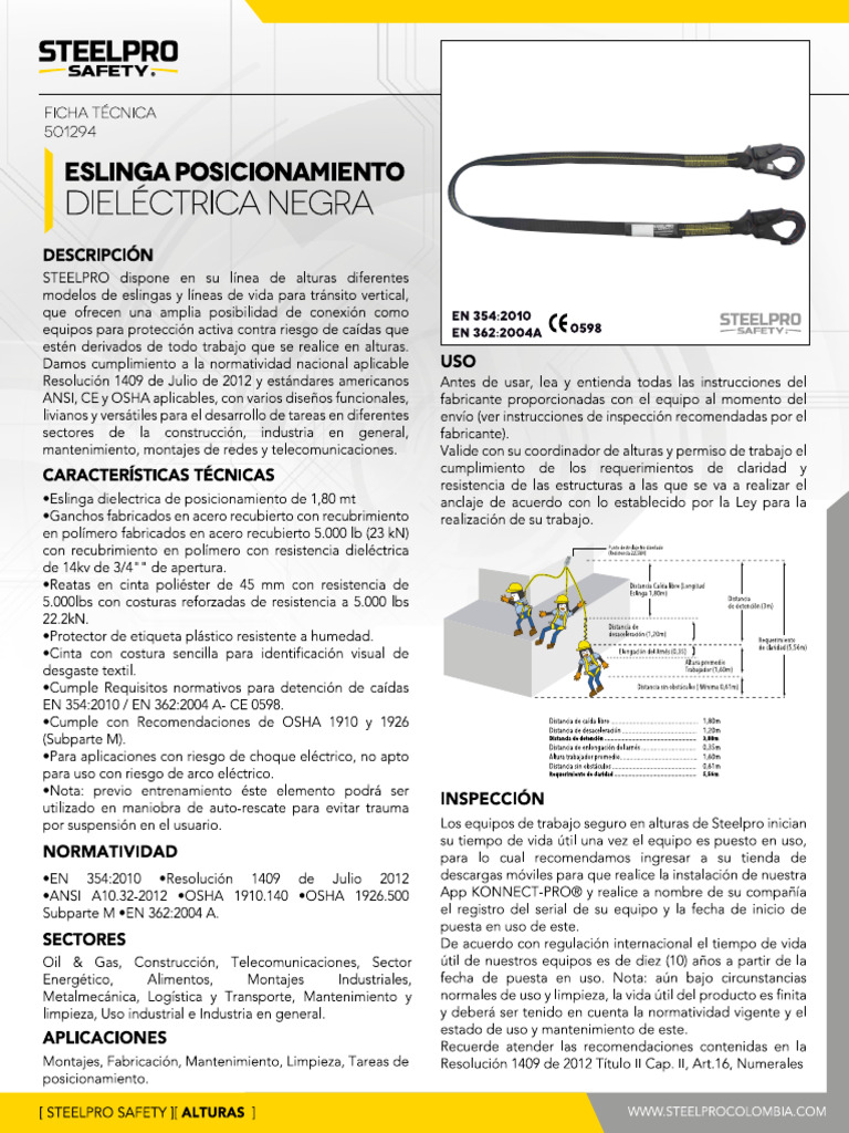 Ficha Eslinga Dielectrica Steelpro | PDF