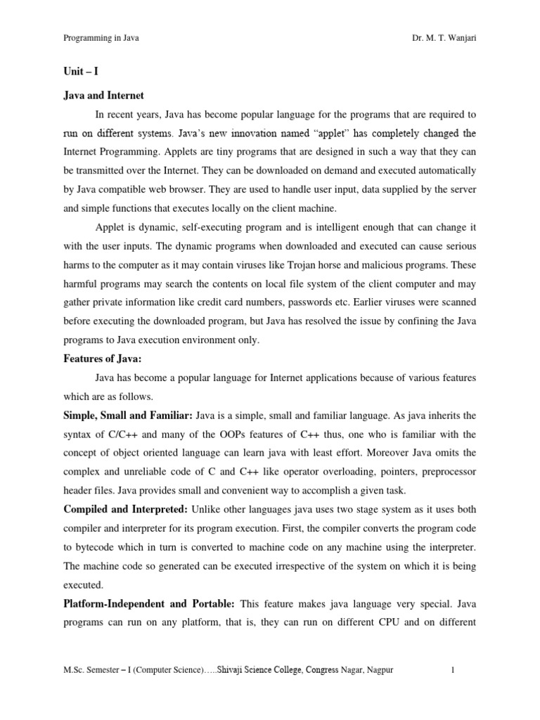Java - Unit I M.sc. Sem I | PDF | Java (Programming Language) | Data Type