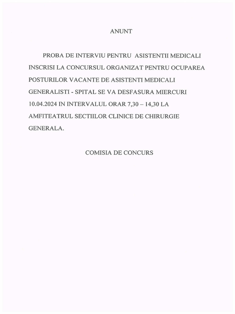 Anunt - Proba Interviu - Asist - SP | PDF