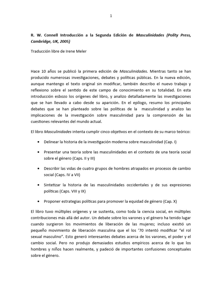 Connell Introducción A La Segunda Edición | PDF | Masculinidad ...