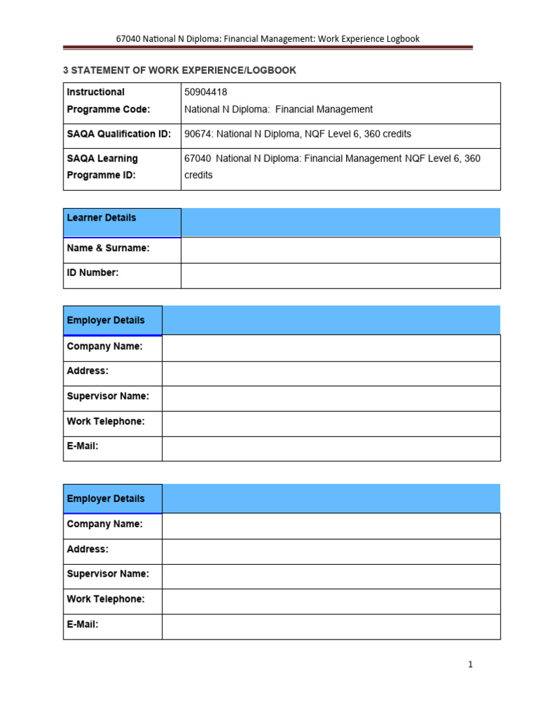Financial Management Work Experience Logbook | PDF | Receipt | Cheque