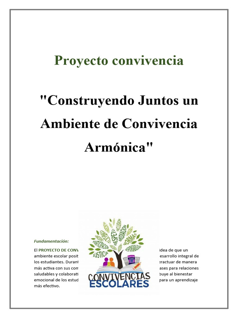 Proyecto de Convivencia Primer Grado | PDF | Educación primaria | Tolerancia
