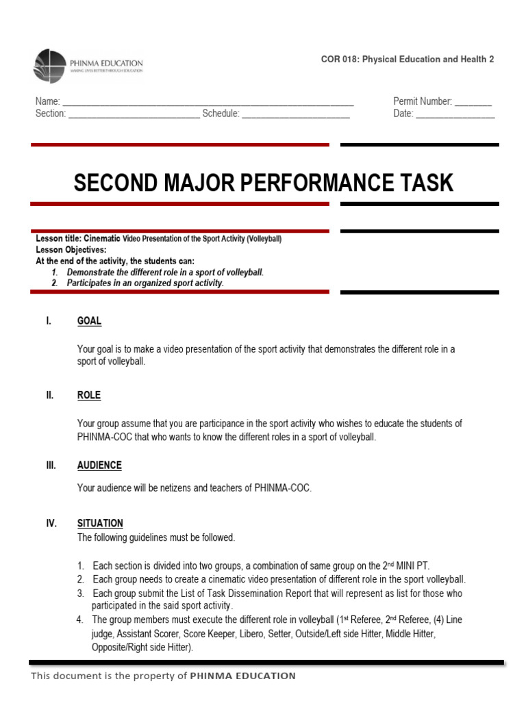 Cor018 2nd Major Performance Task.2.0 | PDF | Volleyball