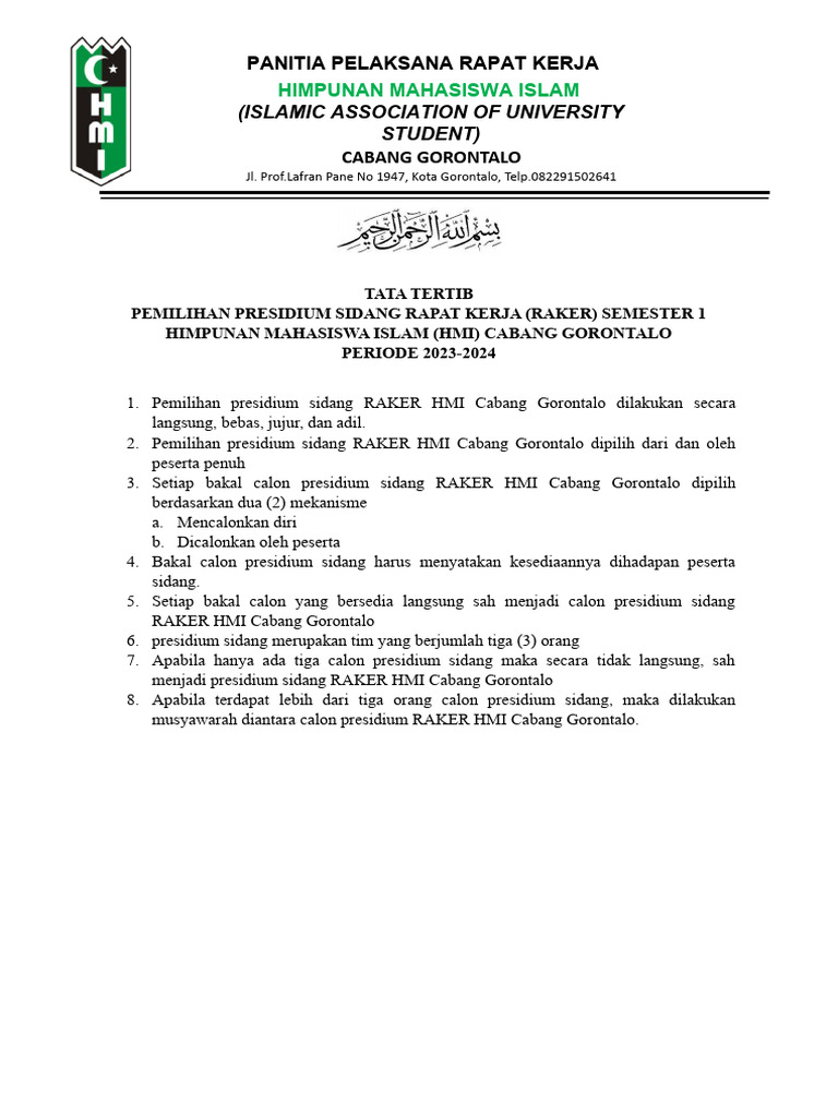 Tata Tertib Pemilihan Presidium Sidang Raker Hmi | PDF